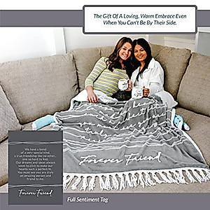 Pavilion - Forever Friend 50" x 60" Luxury Sherpa Tassel Raised Text Throw Blanket Bestie Best Friend Encouragement Housewarming Gift - Threaded Together