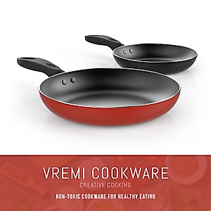 Vremi 15 Piece Nonstick Cookware Set - Durable Aluminum Pots and Pans with Cooking Utensils - Colorful Oven Safe and Multi Quart Enameled Saucepans Dutch Ovens and Fry Pans with Glass Lid