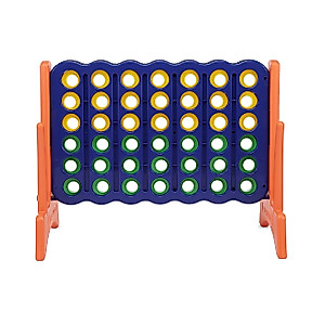 Amazon basics Giant BPA-Free 4-In-A-Row Premium Plastic Game Set with Carrying Bag, Great for Gifting, Blue, Yellow, Red, Green