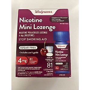81 Count Mini Nicotine Polacrilex Lozenge, 4 mg Stop Smoking Aid Cherry Ice Walgreens