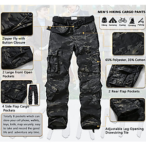 TRGPSG Men's Ripstop Wild Cargo Pants Multi-Pocket Military Army Camo Casual Work Combat Trousers 5335 Dark Camo 36