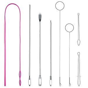 Drawstring Threader Tool Set, Stainless Steel Sewing Loop Turner Hooks with Latch, Flexible Drawstring Threader, Easy Rope Threader Clips for Jackets Coats Pants Hoodies Sweaters (8 Pack)
