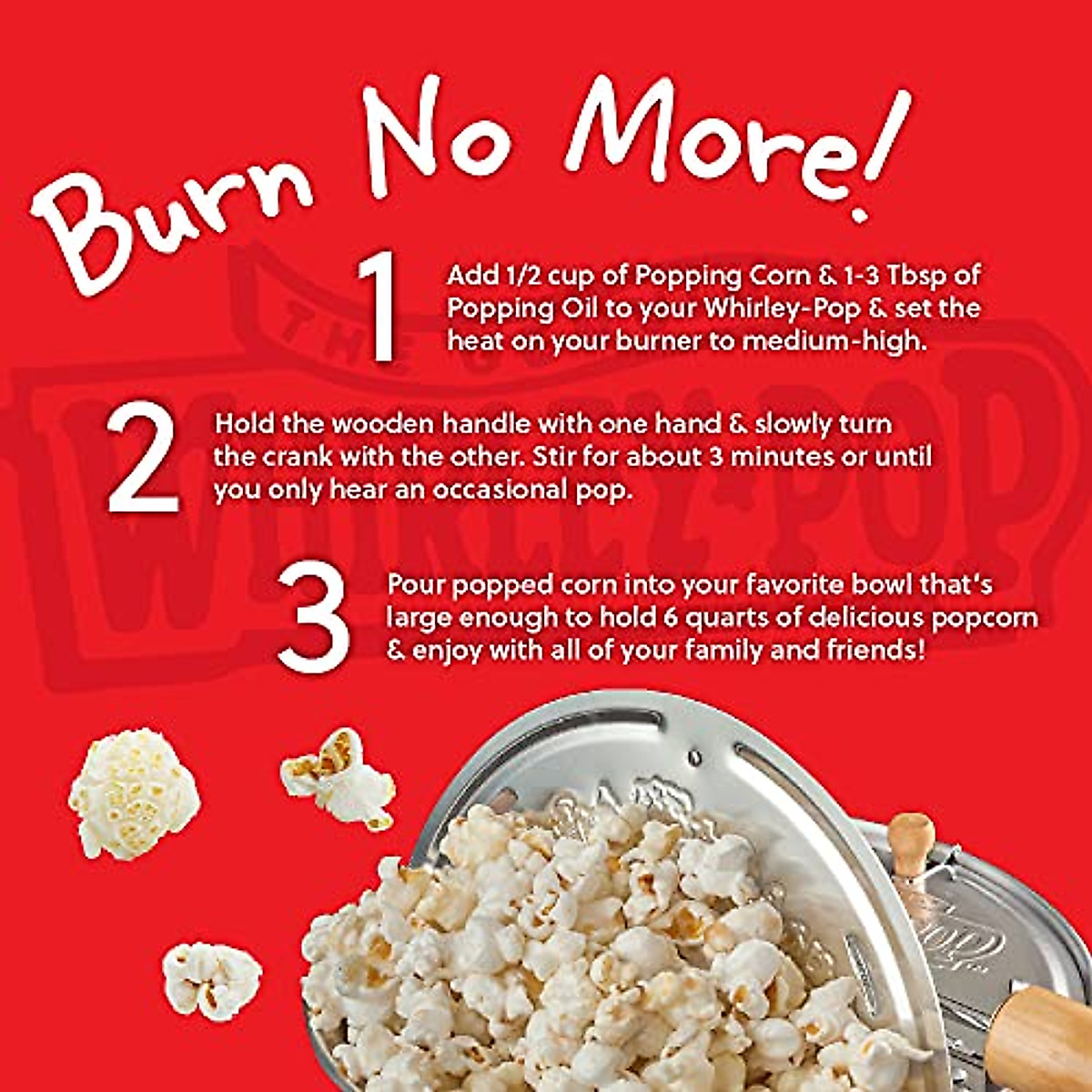 Original Whirley-Pop Popcorn Popper - Silver- With Good Time Guide