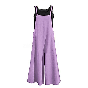 YESNO Women Casual Loose Boyfriend Bib Pants Summer Wide Leg Cotton Jumpsuits Rompers with Pockets (XL PZZTYP2 Light Purple)
