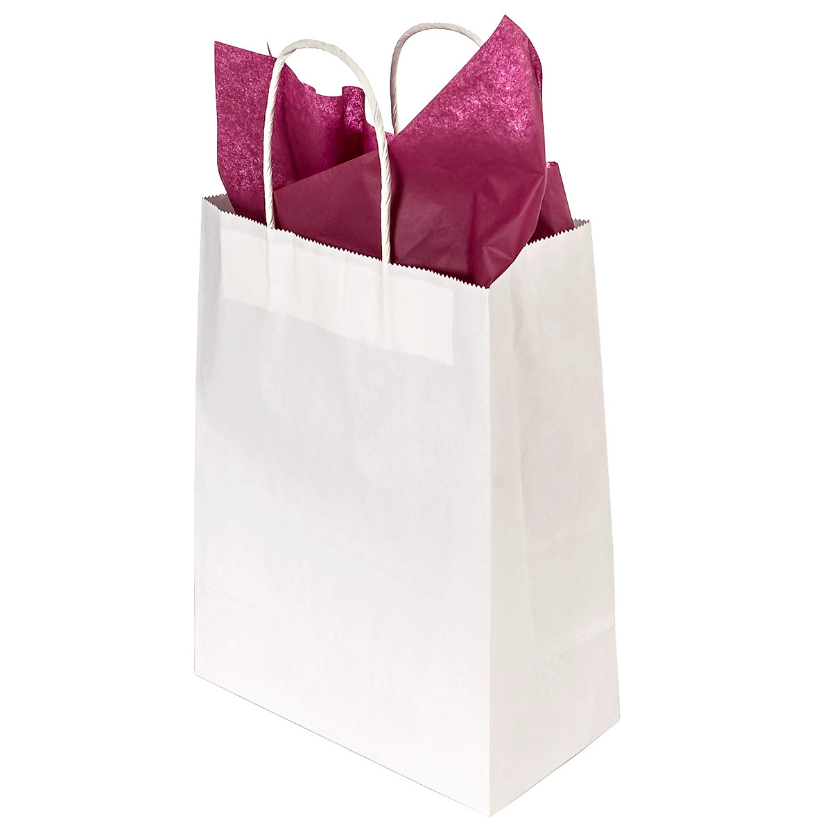 [50 Bags] 8 X 4.5 X 10.5 Kraft Paper Gift Bags Bulk with Handles. Ideal for Shopping, Packaging, Retail, Party, Craft, Gifts, Wedding, Recycled, Business, Goody and (White)