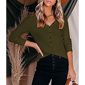 PRETTYGARDEN V Neck Sweater Women - Long Sleeve Sexy Knit Pullover Sweaters (Green, Large)