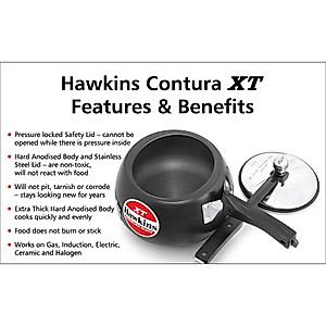 Hawkins CXT30 Contura Hard Anodized Induction Compatible Extra Thick Base Pressure Cooker, Black, 3L, 3 L