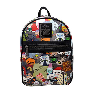 Loungefly x Nightmare Before Christmas Chibi Print Faux Leather Mini Backpack