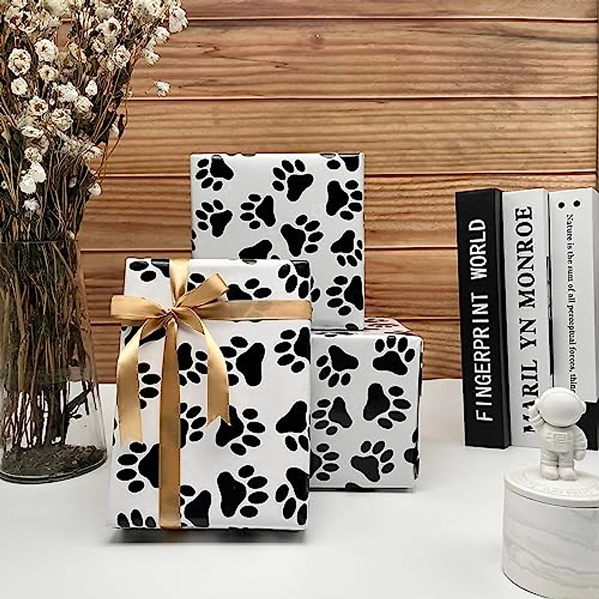 Dtiafu Paw Print Wrapping Paper - 10 Sheets Funny Dog Cat Lovers Birthday Wrapping Paper for Women Men Kids - Black and White Paw Gift Wrap - 20 X 28 Inch Per Sheet