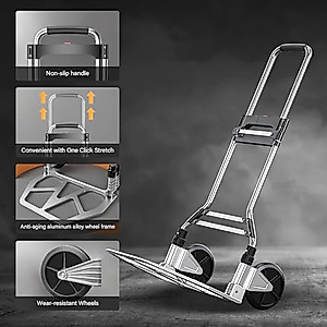 Smartmak Portable Dolly Cart, 352 lbs Capacity Heavy Duty Aluminum Folding Hand Truck with Silent Large Rubber Wheels, for Home, Office, Moving Warehouse