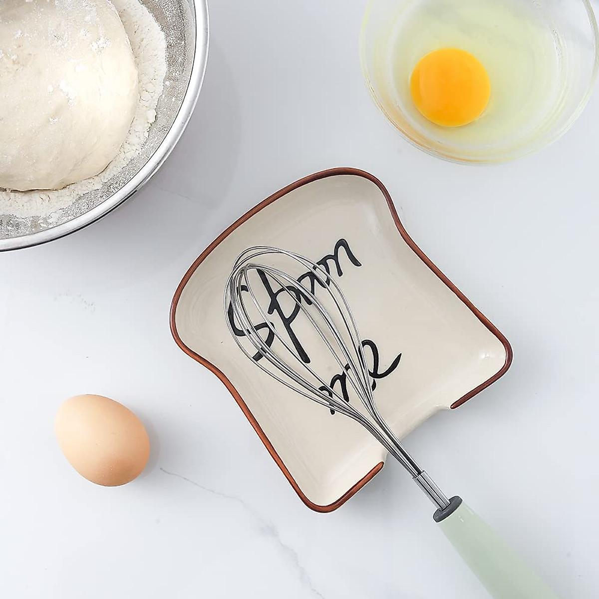 Misijuer Ceramic Stable Spoon Rest, Extra Large Spoon Holder for Kitchen Counter/Counter top/Stove Top, Dishwasher Safe, Cute Toast Kitchen Decor & Accessories, Spoon Me