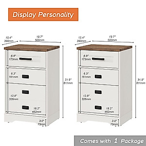 WAMPAT Tall Night Stand Set of 2 Side Table for Bed Room 3 Drawers Dresser for Living Room Office,Set of 2,Antique White