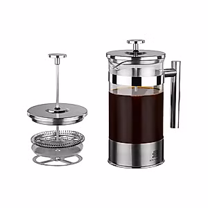 BENI SOIS-TU 34 oz French Press Coffee Maker - Borosilicate Glass, Coffee Brewer, Stainless Steel Plunger, Tea Press for loose Tea, Heat Resistant, Silver