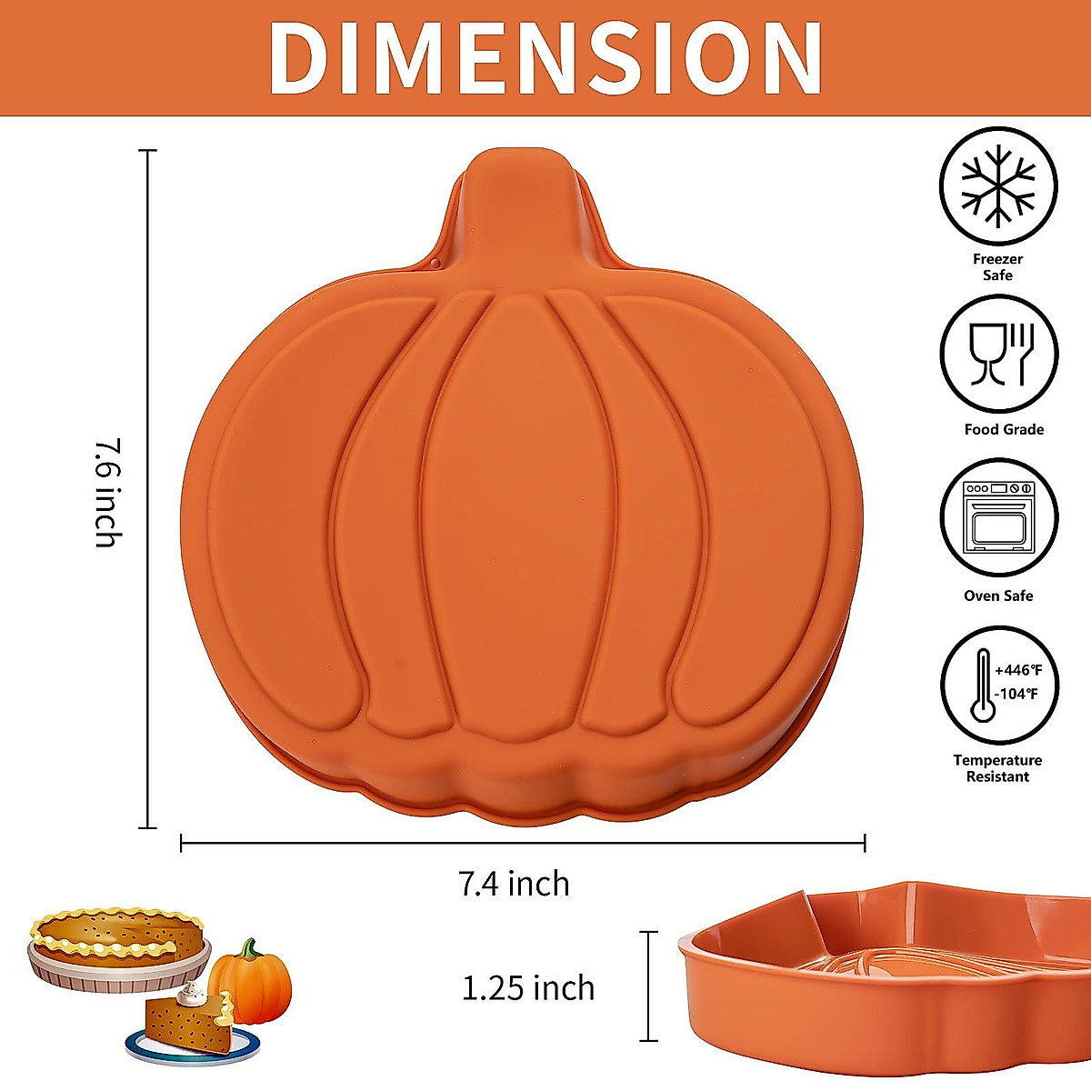 Dootafy Pumpkin Cake Pan 3 Pack Silicone Pumpkin Pancake Mold, 7 Inch Fall Cake Molds Pumpkin Layer Rainbow Baking Cake Pan for Halloween Thanksgiving