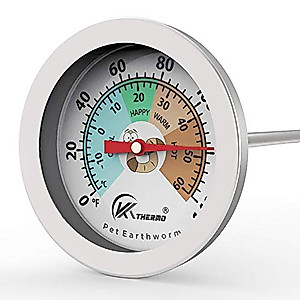 KT THERMO Compost Soil Thermometer Worm Thermometer Out Door Planting soli Temperature Measurement with 2.5 dial and 8 Inch Stainless Steel Probe