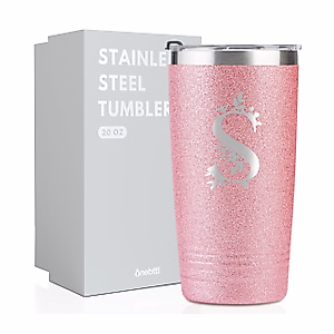 Personalized Tumblers with Lids and Straws for Women, Monogrammed Travel Mugs with Initials, Unique Gifts for Her on Birthdays Xmas, Rose Gold, S