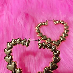 Bamboo Earrings for Women 90s/80s Heart Hoop Earrings Y2k Hip Hop Fashion Jewelry Gifts 2 Pairs