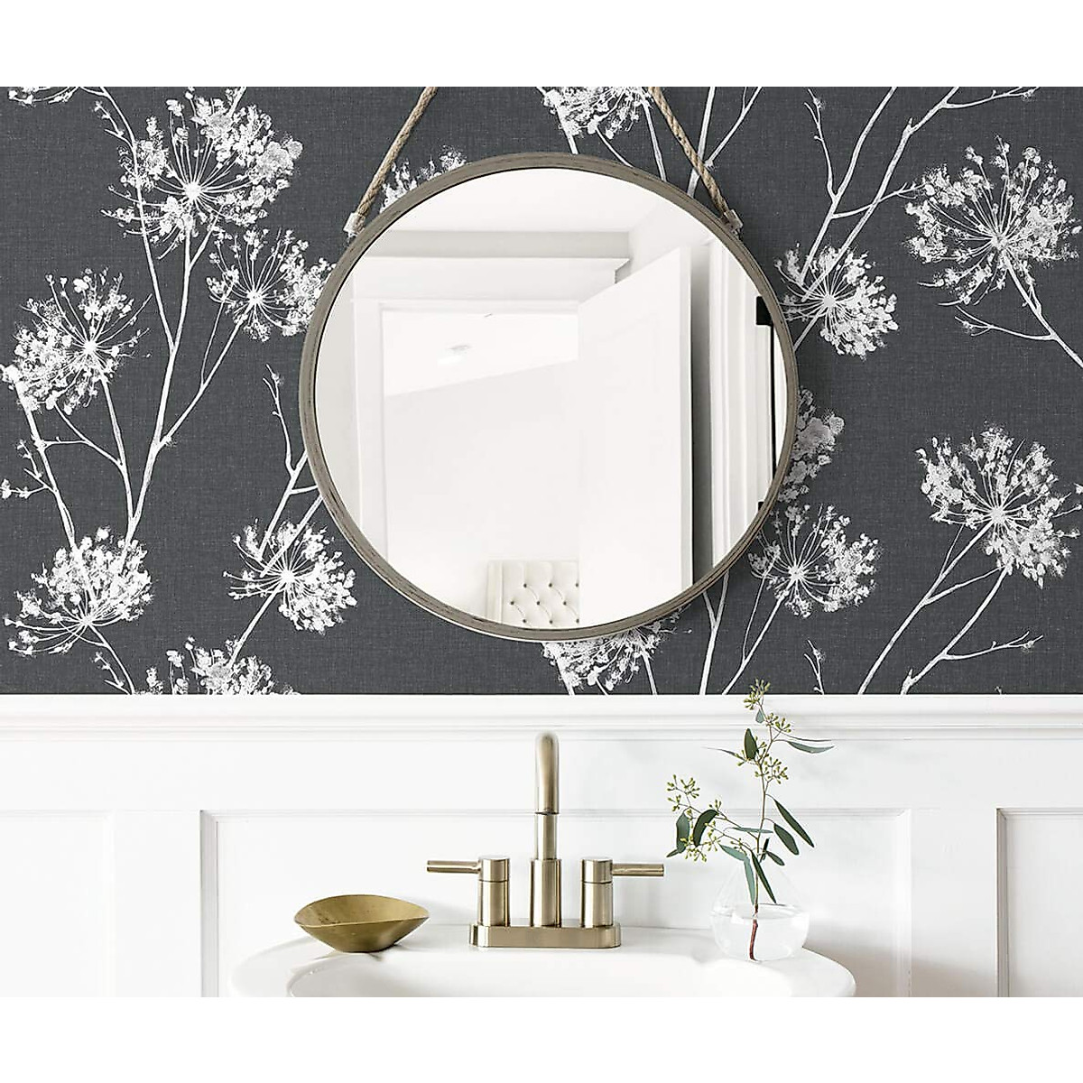 NextWall One O'Clocks Botanical Peel and Stick Wallpaper (Charcoal)