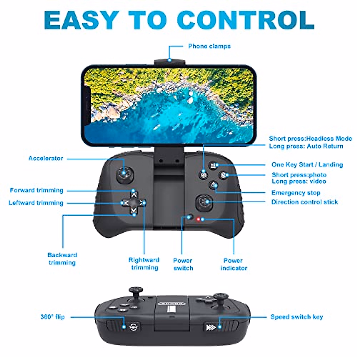 Drone with 1080P Camera for Adults and Kids, Foldable FPV Remote Control Quadcopter with Voice Control, Gestures Selfie, Altitude Hold, One Key Start, 3D Flips, 2 Batteries, Toys Gifts for Boys Girls