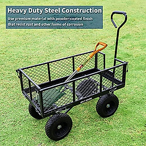 BILT HARD 880 lbs 10" Flat Free Tires Steel Garden Cart with 180° Rotating Handle and Removable Sides, 4 Cu.Ft Capacity Heavy Duty Garden Carts and Wagons