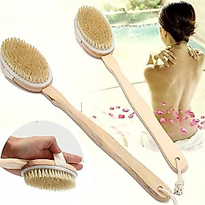 INGVY Dry Brushing Body Brush Natural Long Wood Wooden Body Brush Massager Bath Shower Back Spa Scrubber Natural Wood Bath Body Brush Cleaning Tool