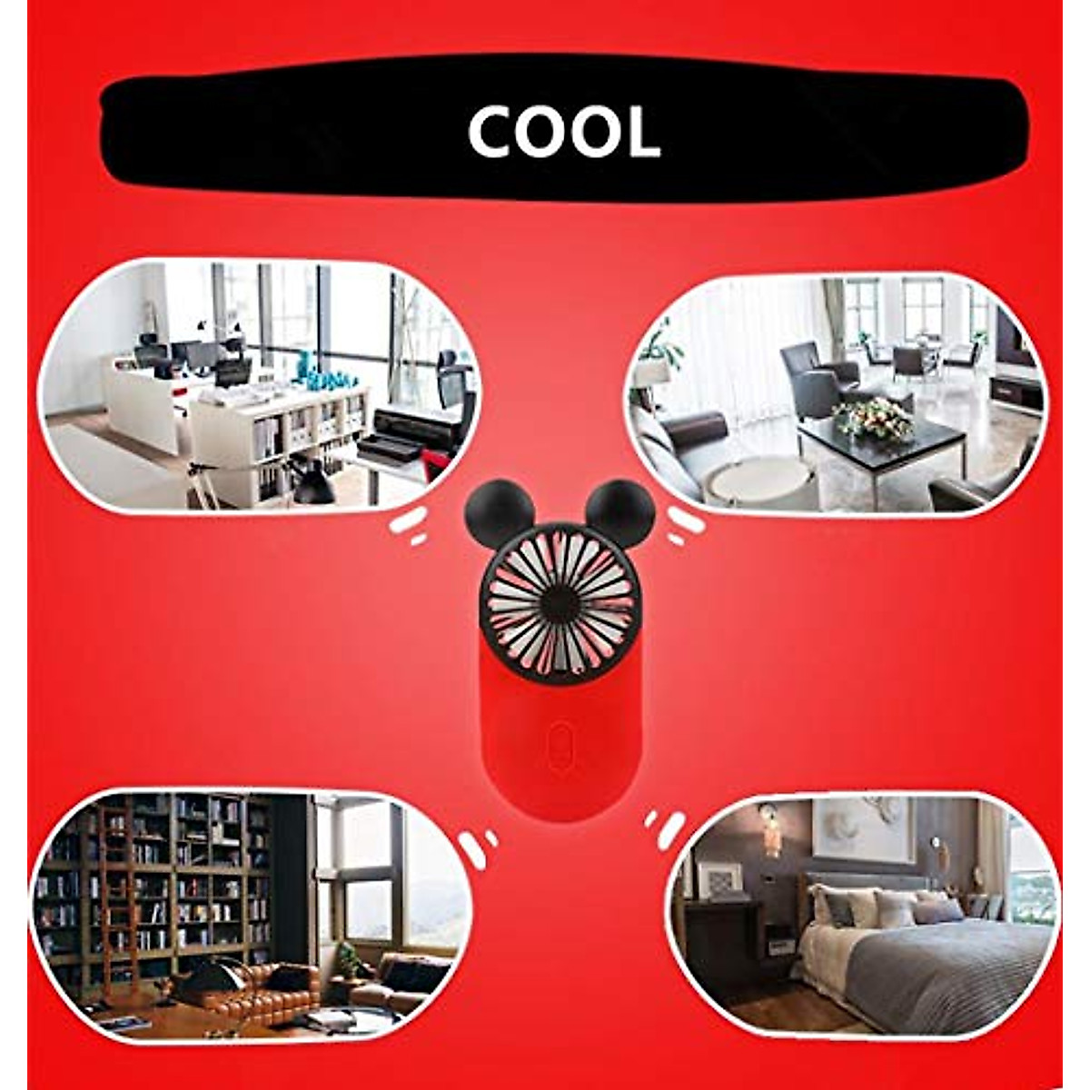 DECVO Cute Personal Mini Fan, Handheld & Portable USB Rechargeable Fan with Beautiful LED Light, 3 Adjustable Speeds, Portable Holder, for Indoor Or Outdoor Activities, Cute Mouse 2 Pack (Red+Yellow)