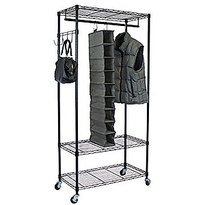 Oceanstar Adjustable Shelves with Hooks Garment Rack, Black