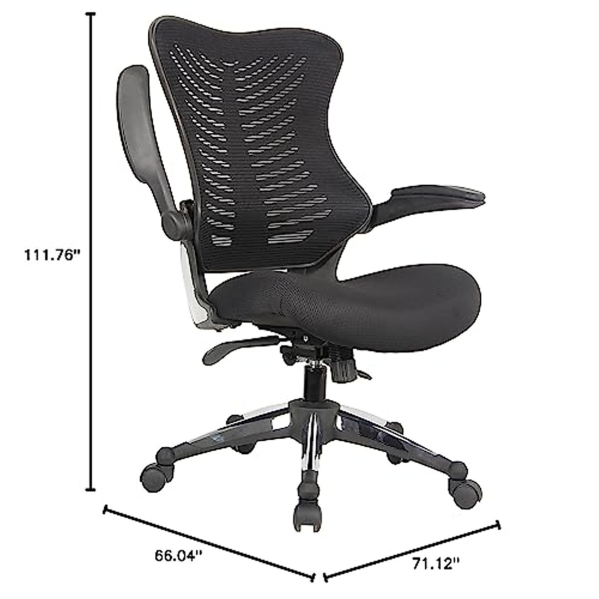 Officefactor Ergonomic Breathable Mesh Chair with Flip-up Armrests, Lumbar Support Executive Rolling Swivel Task Computer Office Chair or Home Desk Chair (Black MESH)