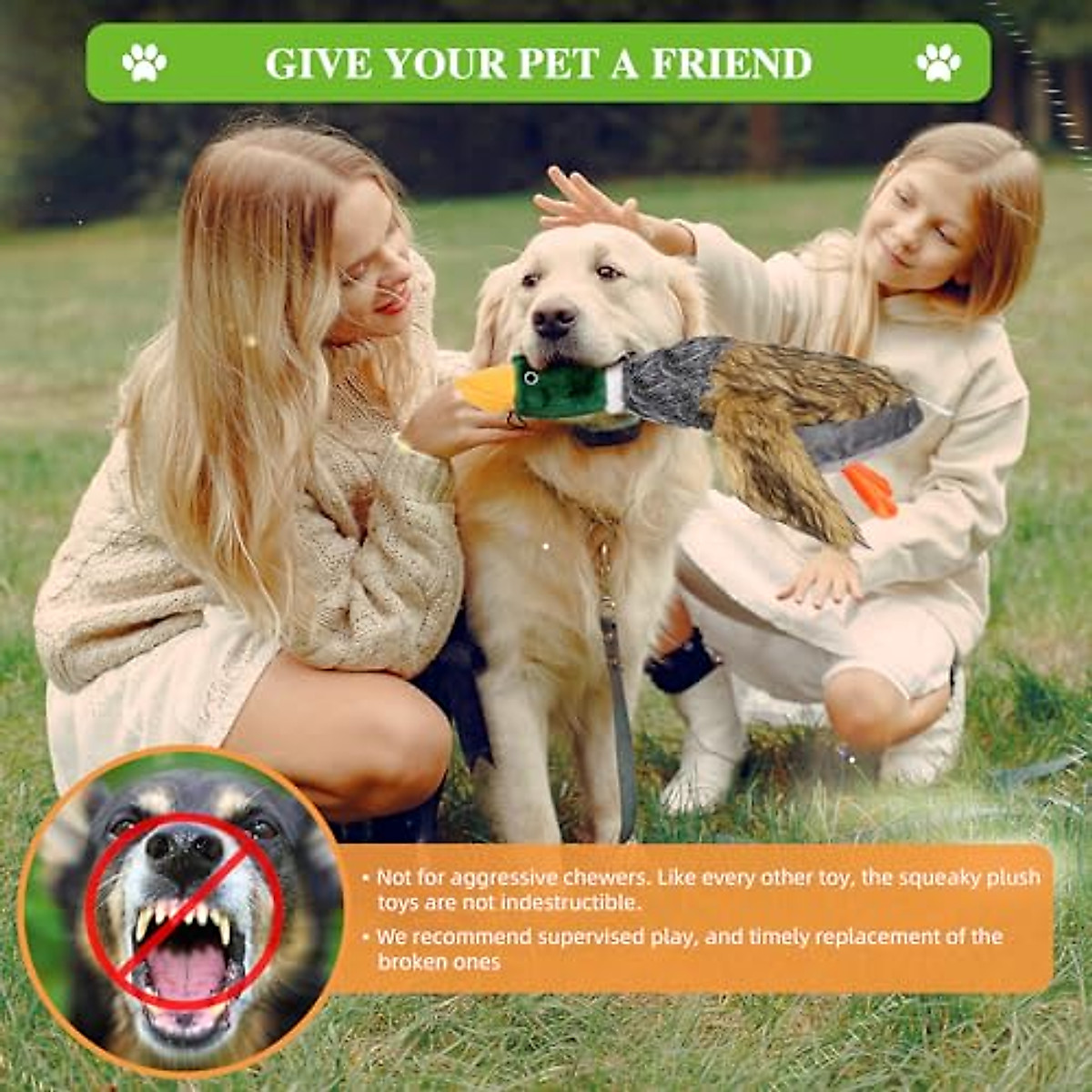 wangstar Squeaky Dog Toy for Puppy Dogs Toys to Keep Them Busy Mallard Duck Stuffed Dog Toys for Medium Small Dogs, 16.5" Wild Duck