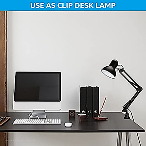 TORCHSTAR Metal Desk Lamp, Swing Arm Desk Lamp with Clamp, Adjustable Goose Neck Architect Study Table Lamp, Clip On Eye-Caring Reading Lamp for Home, Office, Multi-Joint, Black Finish