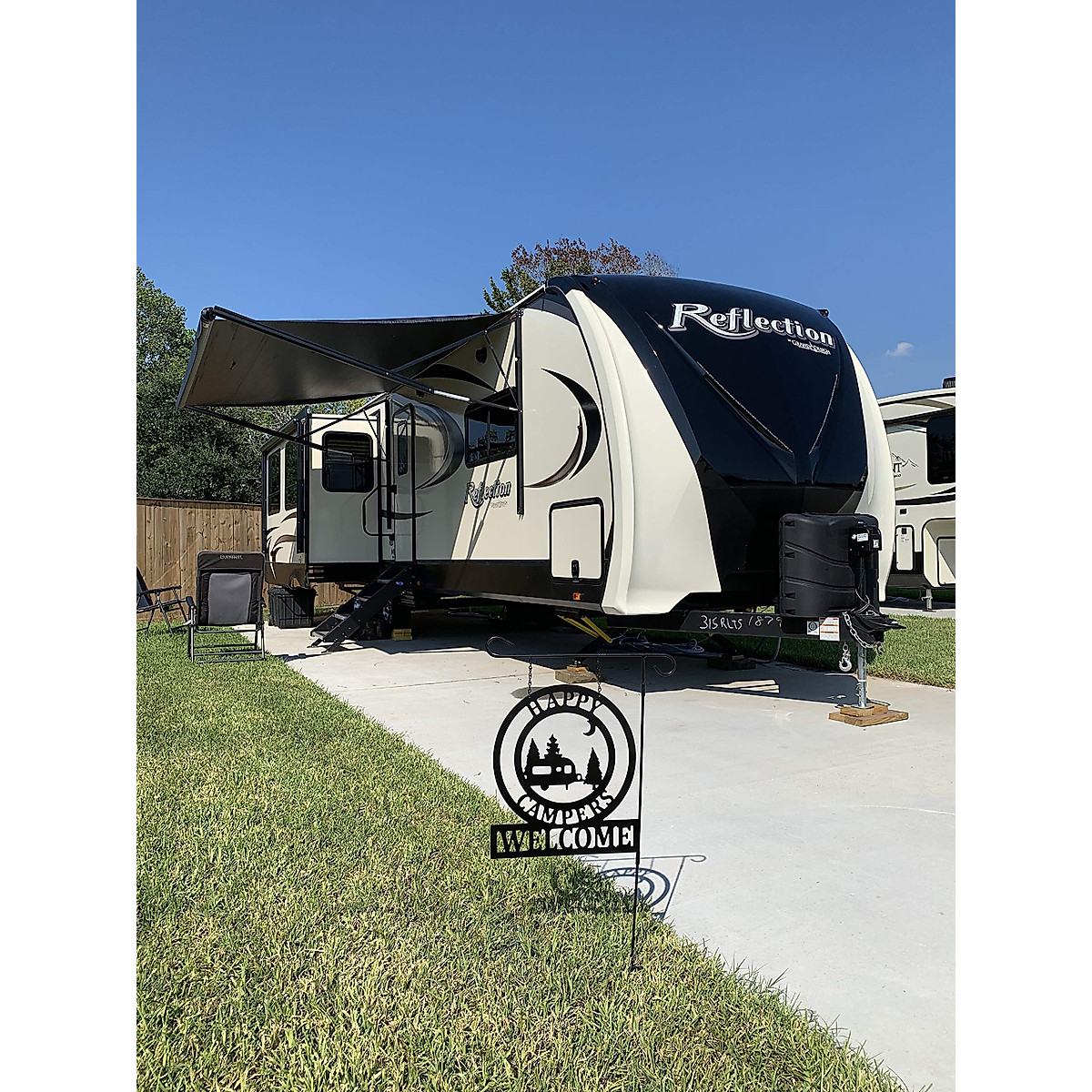 PK Décor Custom Happy Camper Decor, Personalized Camper Sign Gift for Campers, Campsite Garden Flag for Travel Trailer, RV, Motorhome, Pop Up, Welcome to Our Campsite Sign