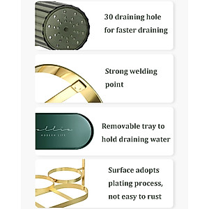 Hanobe Utensil Caddy Silverware Holder - Decorative Cutlery Caddy Gold Green Clear Flatware Storage Organizer Cup Countertop Platic Spoon Fork Knife holder for Table Dinning Kitchen Counter