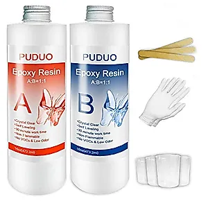 32 OZ Epoxy Resin Clear for Resin Molds, Resin Epoxy Starter Kit, 2 Part Resin for for Jewelry- Including Resin and Hardener (Each 16OZ) with 4 pcs Measuring Cups, 3pcs Sticks, 1 Pair Glove…