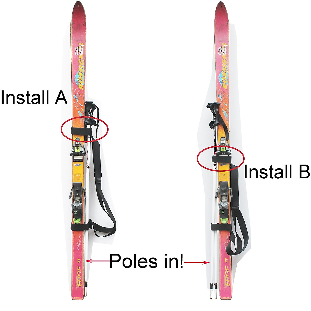 YYST Ski Tote | Skis and Poles Backpack Carrier | Ski and Pole Carry Sling Strap| ski Shoulder Strap -Hold your Poles together -Free your hand! Stronger than One Single Sling.