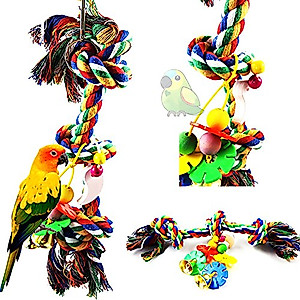 SONGBIRDTH Parrot Chew Toys - Bird Parrot Pet Colorful Rope Chewing Teeth Grinding Hanging Toy Decoration Bell for Medium and Small Parrot Colorful
