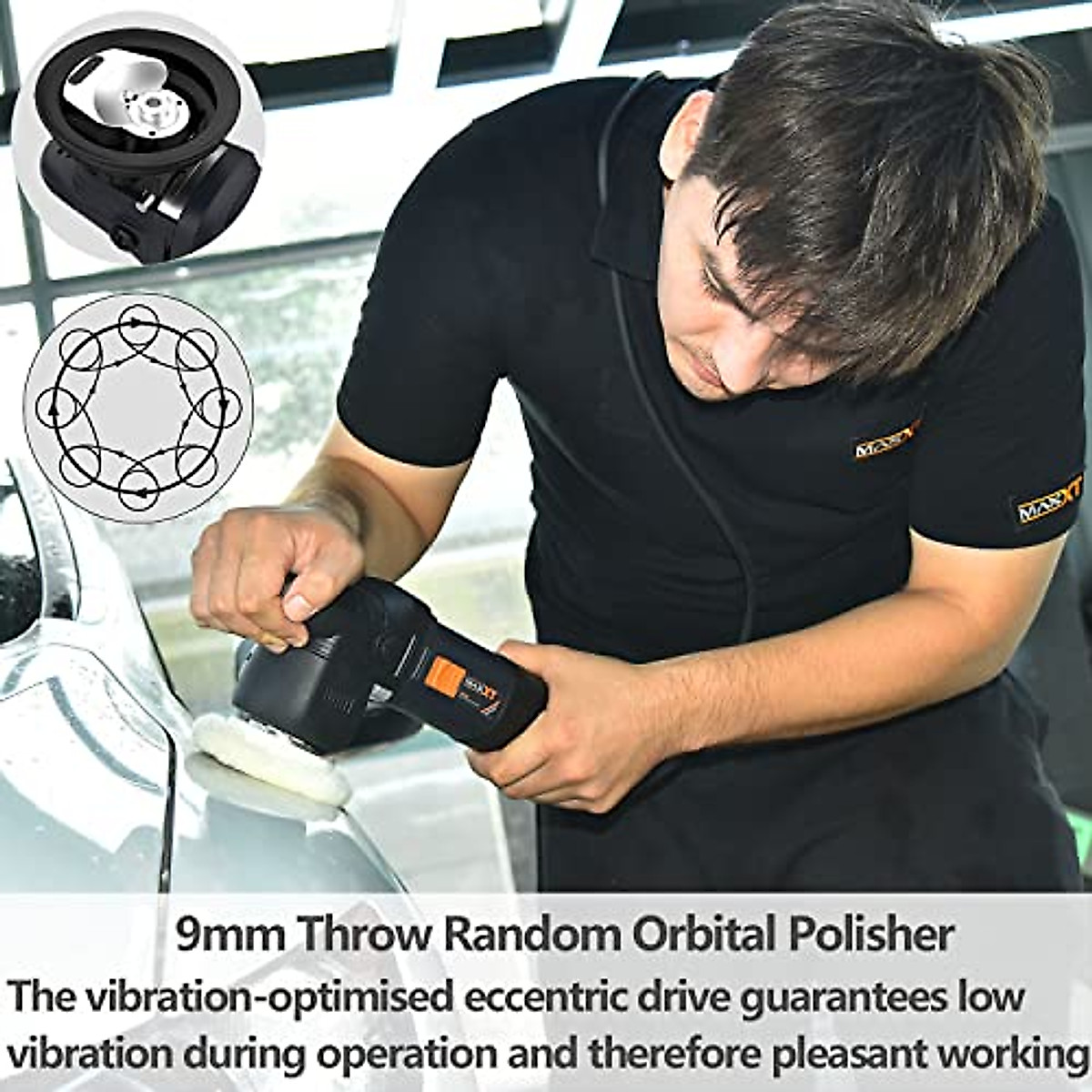 MAXXT Car Buffer Polisher 3 inch Dual Action Small Car Buffer Machine for Car Detailing 9MM Orbital Variable Speed Polisher for Car Polishing and Waxing 3 Foam Pads