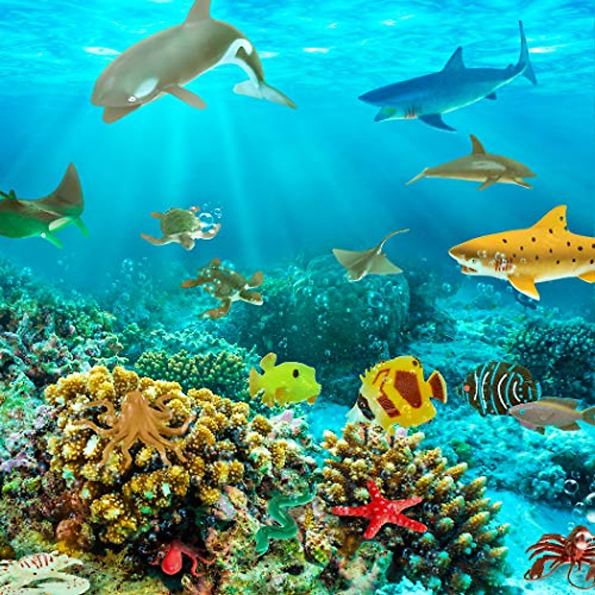 Terra by Battat – Toy Tropical Fish & Crabs – 60 Mini Figures in 12 Realistic Designs – Tropical Sea Animals in Storage Tube – Realistic Figurines for Sensory Bin – Tropical Fish World – 3 Years +