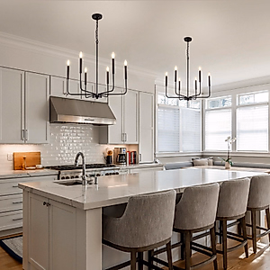 ONESMING Modern Black Chandelier for Dining Room,Metal 6-Light Kitchen Light Fixtures,Farmhouse Candle Hanging Pendant Light for Living Room Entryway Foyer Bedroom (Bulbs Not Included)