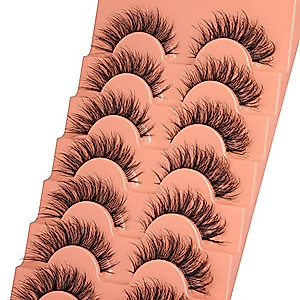 Eyelashes Natural Clear Band Lashes Cat Eye Wispy Faux Mink Lashes 16MM 3D Fluffy Fake Eyelash 7 Pairs Pack by Mavphnee