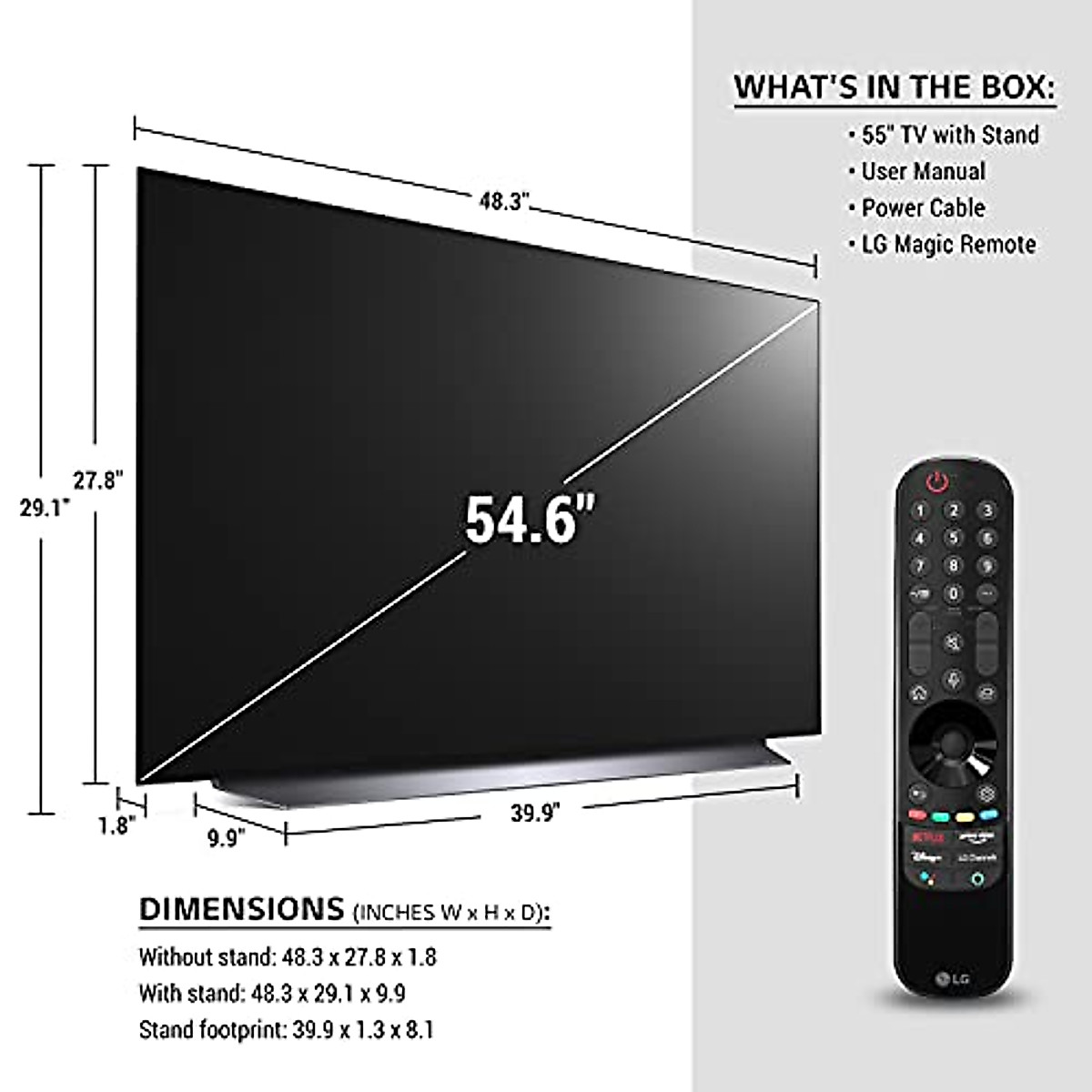 LG OLED C1 Series 55” Alexa Built-in 4k Smart TV (3840 x 2160), 120Hz Refresh Rate, AI-Powered 4K, Dolby Cinema, WiSA Ready, Gaming Mode (OLED55C1PUB, 2021)