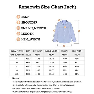 Renaowin Mens Dress Shirt with Front Pocket Regular Fit Pinpoint Stripe Button Down Long Sleeve Shirts US 40(M) Sky Blue