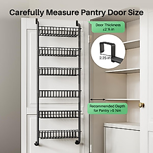 Over the Door Pantry Organizer - 6 Tier Pantry Door Spice Rack Organizer, Metal Over Door Organization Pantry Organizer and Storage Kitchen