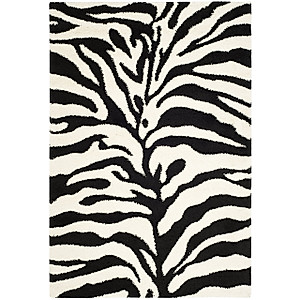 SAFAVIEH Florida Shag Collection Area Rug - 5'3" x 7'6", Ivory & Black, Zebra Print Design, Non-Shedding & Easy Care, 1.2-inch Thick Ideal for High Traffic Areas in Living Room, Bedroom (SG452-1290)