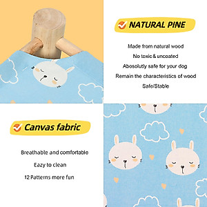 Patas Lague Hammock Bed, Small Dog/Cat Bed, Wooden Frame, Linen, Cooling, 19x19x5 inches, 20 lbs Weight Capacity