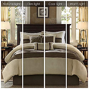 Madison Park Palmer Comforter Set - Faux Suede Design, Striped Accent, All Season Down Alternative Bedding, Matching Shams, Decorative Pillow, Bed Skirt, King (104 in x 92 in), Natural 7 Piece