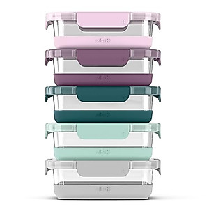 Ello Duraglass 10Pc Glass Meal Prep Container Set with Silicone Boot, Airtight Lids - BPA-Free, Dishwasher Safe