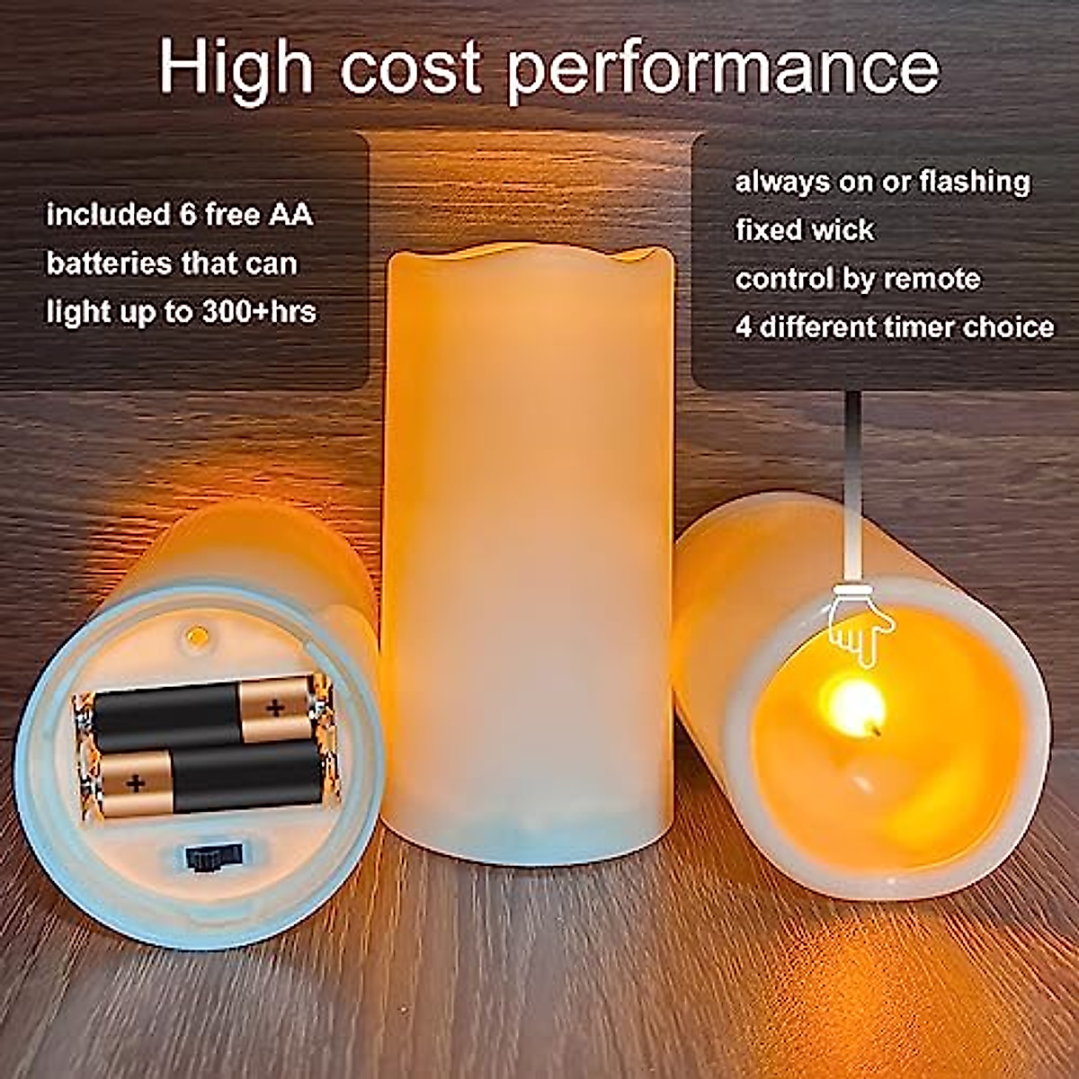 FMIX Flameless Candles with Remote, 3 Pack (Included 6 Batteries) Led Candles with Timer Battery Operated Candles,Outgdoor Electric Candles Flickering,Flameless Pillar Candles.