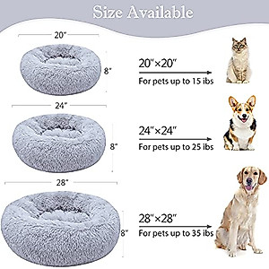 WAYIMPRESS Calming Dog Bed for Small Dog & Cat,Washable Plush Round Pet Puppy Bed with Fluffy Faux Fur for Anti Anxiety and Cozy (20x20 Inch, Grey)