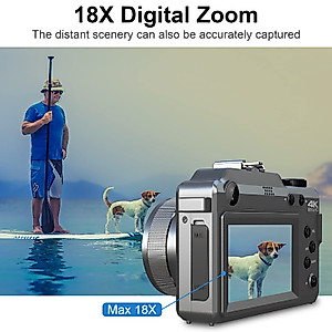 Digital Camera,4K Cameras for Photography,18X Digital Zoom,2 Batteries,32G TF Card,AutoFocus,Anti-Shake,Dual Camera,48MP Vlogging Camera for YouTube,Live Stream,Beginners Gray