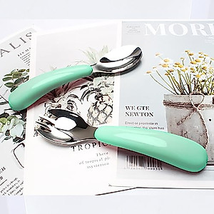 Jenbode Baby Fork and Spoon Set with Carry Case Baby Training Utensils Self Feeding Toddler Silverware Silicone and Stainless Steel Kids and Toddler Utensil Set